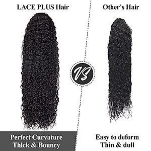 LACE PLUS 32 Inch Long Curly Ponytail Hair Extension Curly Heat Resistant Synthetic Instant Clip Drawstring Ponytail Clip in Ponytail Hair Extensions Curly For Black Women (#1 Black,6.70OZ)