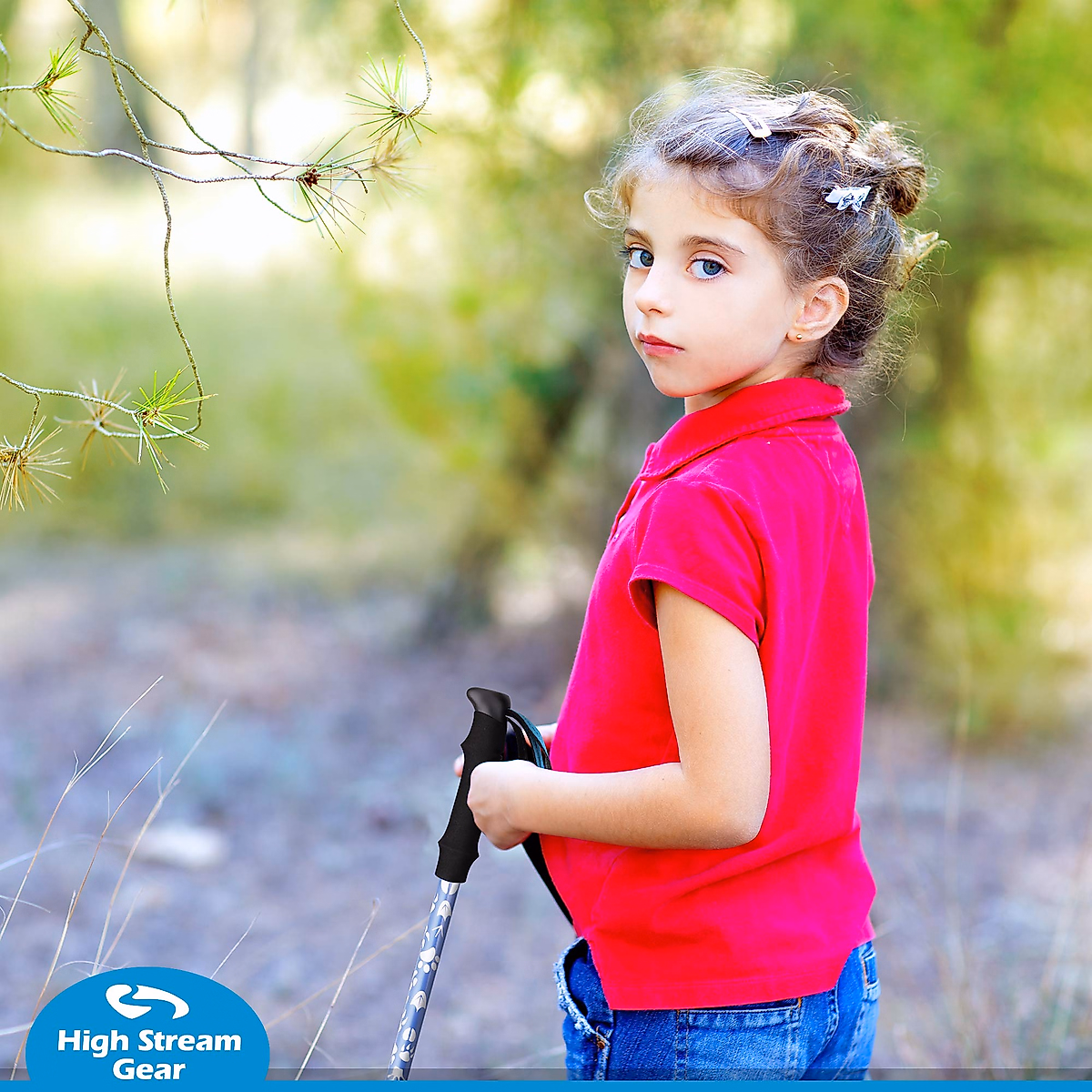 Kids Hiking Poles – Adjustable Telescopic Trekking Poles for Children – Includes: 2 Collapsible Walking Sticks for Hiking, Carrier Bag and Accessories All Designed for Boys and Girls (Blue)