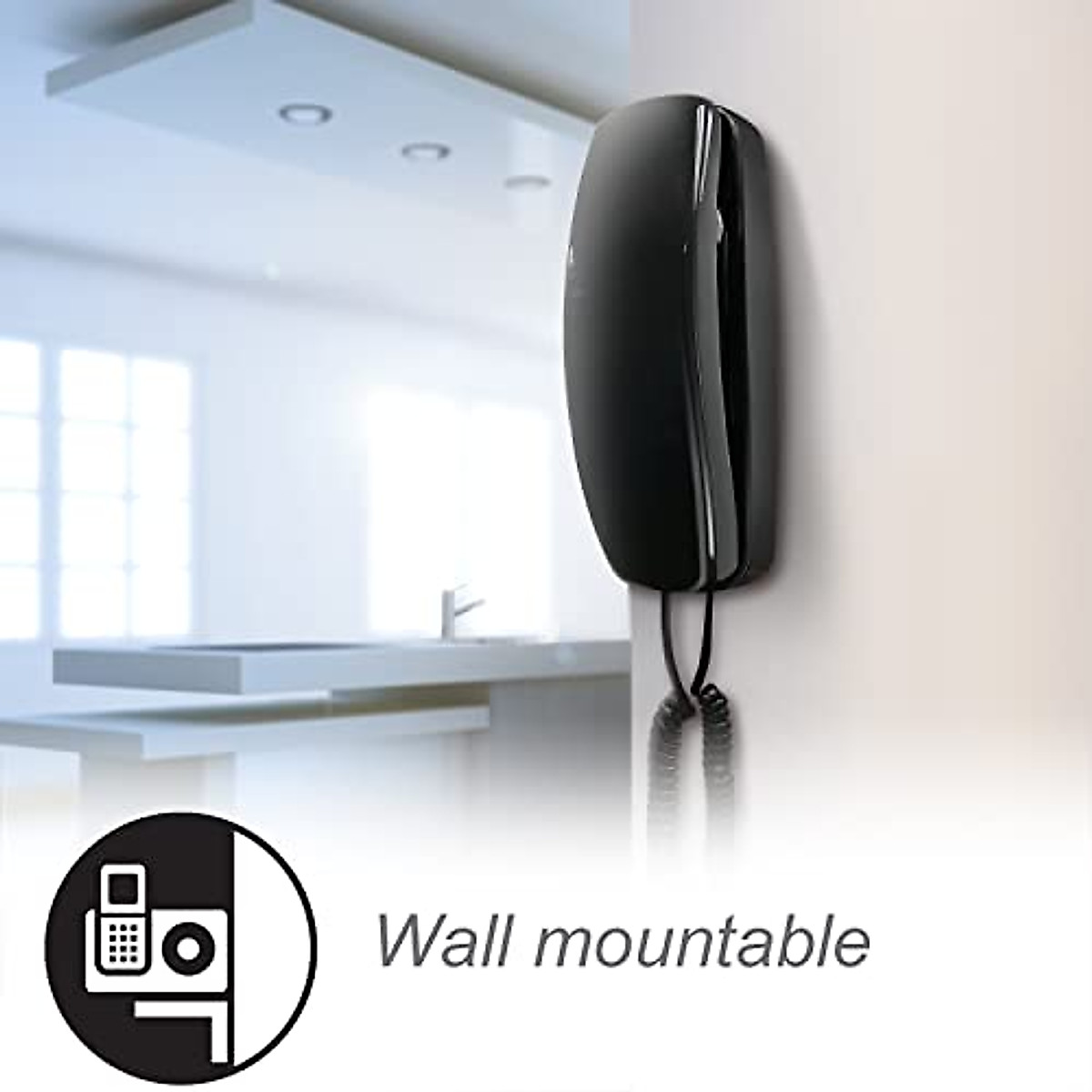 AT&T 210 Basic Trimline Corded Phone, No AC Power Required, Wall-Mountable, Black