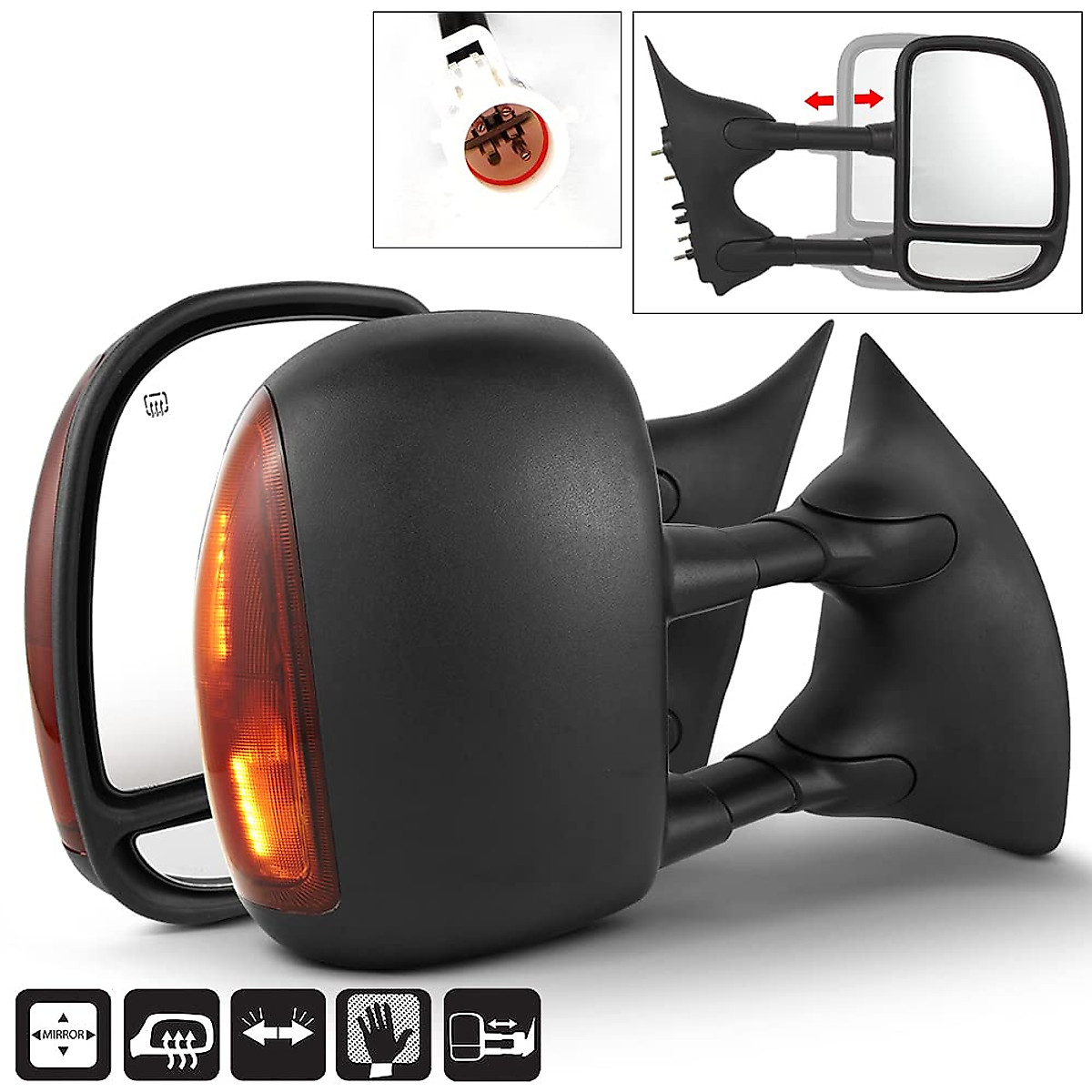 ACANII - Telescoping LED Signal+Power+Heat Towing Mirrors For PAIR(2) 1999-2007 Ford F250~F550 SUPERDUTY 00-05 Excursion