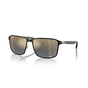 Ray-Ban Rb3721Ch Chromance Square Sunglasses, Black On Gold/Blue Mirrored Gold Polarized, 59 mm