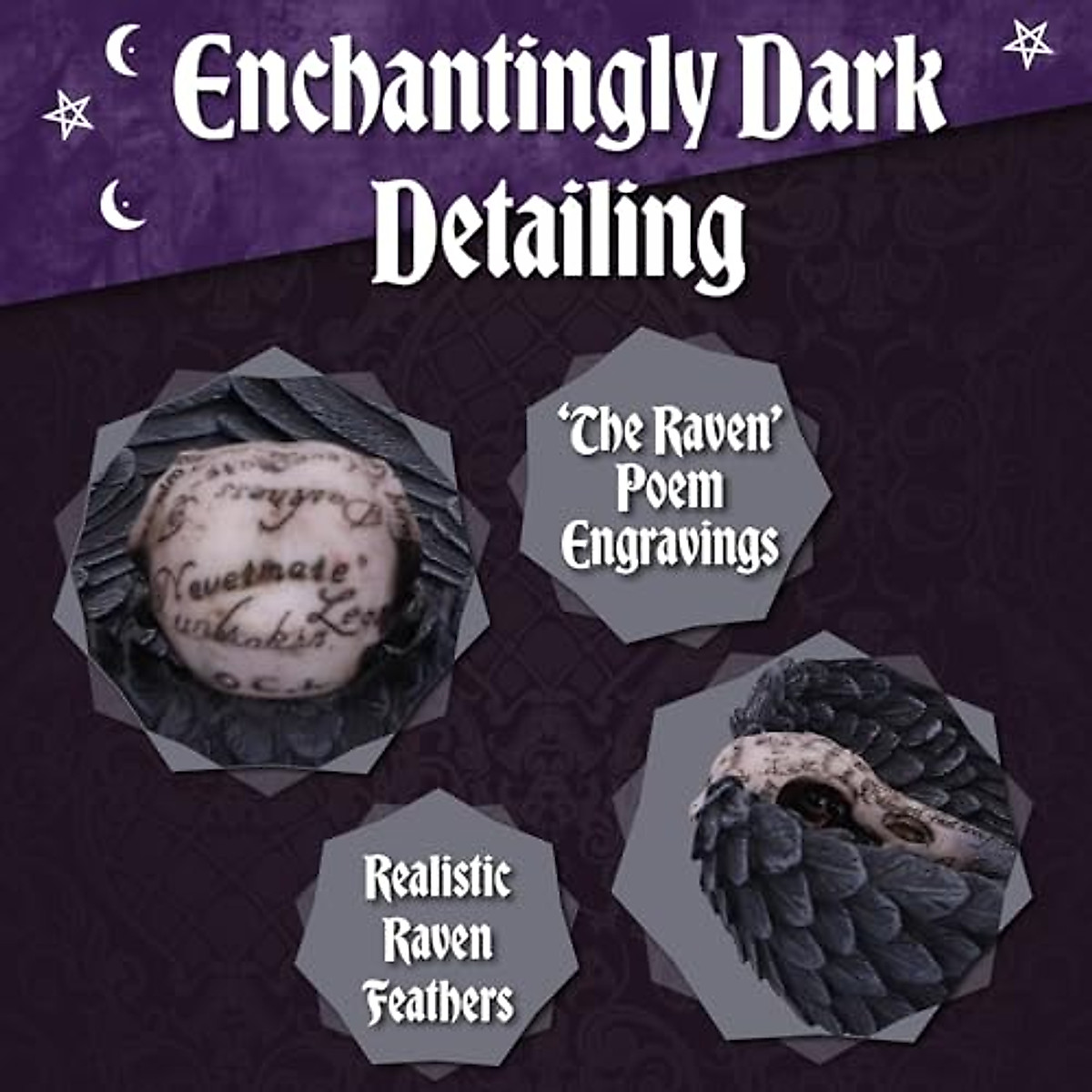 Nemesis Now Edgar Allan Poe's Nevermore Raven Skull Trinket Holder, Gothic Jewelry Dish, Hand-Painted Resin, 17cm