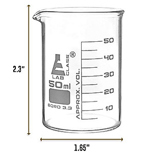 EISCO 4PK Lab Beaker Shot Glasses, 1.6oz / 50mL - Borosilicate Glass - Chemistry Shot Glasses, Chemistry Gifts Labs