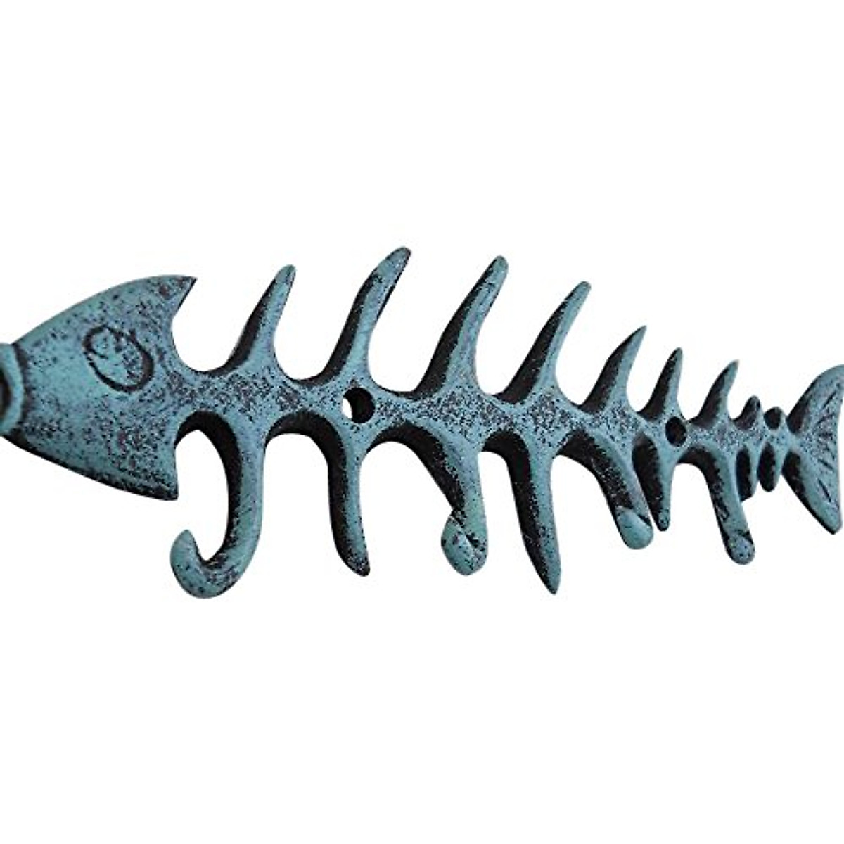 Moby Dick Nautical Coastal Fish Bones Cast Iron Wall Hook Peg Decor Teal Black