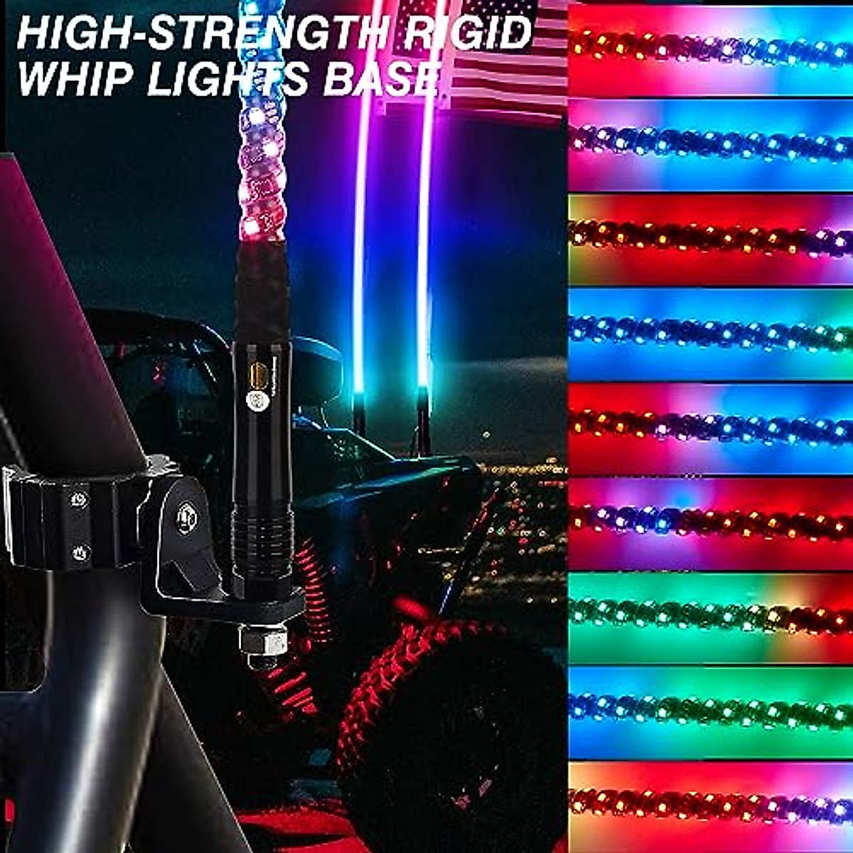 SUZCO 2PCS 2FT Heavy-Duty LED Chasings Spiral Whip Lights with IR&RF&APP, Pure White 6000K 138Leds Dancing Whip Light with Turn/Brake/Warning/Reverse Signal Fit for ATV UTV RZR Off-Road Truck Can-Am
