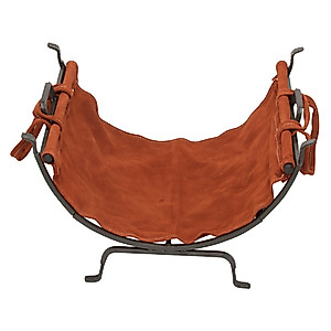 Uniflame Olde World Iron Firewood Log Holder with Suede Leather Carrier