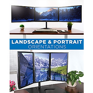 Mount-It! Triple Monitor Stand | 3 Monitor Stand Fits 19 20 21 22 23 24 Inch Computer Screens | Free Standing Base | Three Heavy Duty Full Motion Adjustable Arms | VESA Compatible