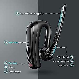 Unipows Bluetooth Headset, Bluetooth Earpiece 16 Hours Talktime with CVC8.0 Noise Cancelling Mic Mute Key Hands-Free Earphones for Cell Phones PC Laptop Business Truck Driver Office Call Center Skype