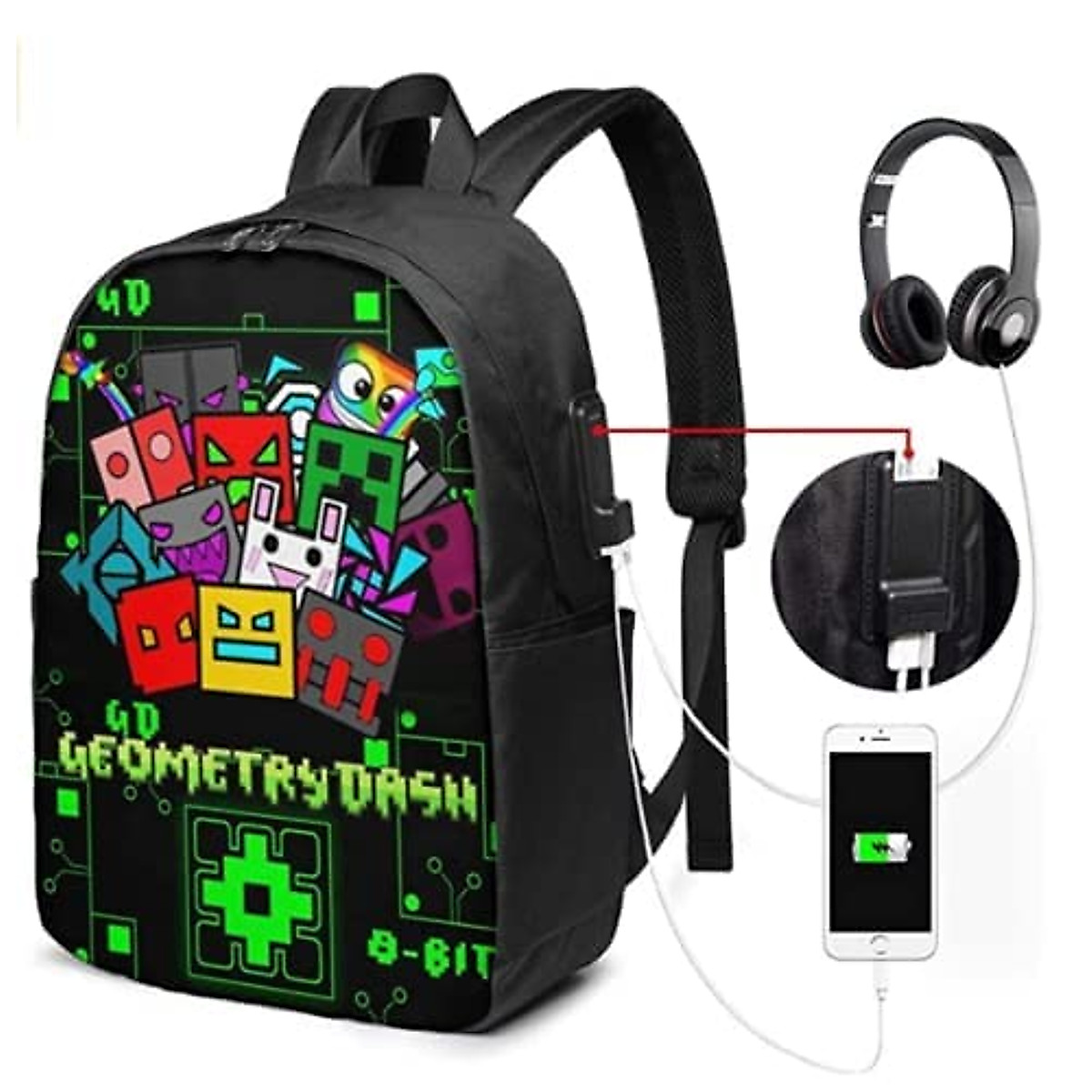 Cute-Ge-Ometry USB Backpack 17 in Shoulders Bags Laptop School Knapsack Daypacks Travel Women Men