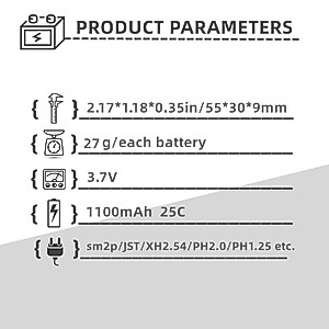 OooSure 5 pcs 3.7V 1100mAh 25C 903048 Rechargeable Lithium Batteries for RC Drone SM2P/JST/XH2.54/PH2.0connector (XH2.54)