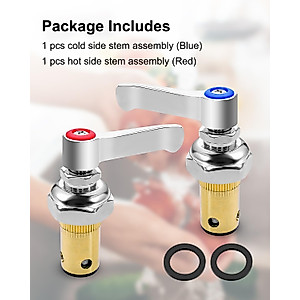 Handle Stem Assembly Fit for all T&S brass Faucets, Blue Cold and Red Hot Side Spindle Assembly Valve Replacement Part Replaces 002713-40 002714-40
