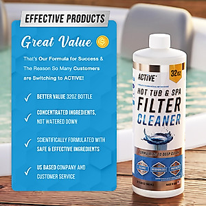 ACTIVE Spa Hot Tub Filter Cleaner - 32oz (2-4 Uses) Cleaning Soaking Solution, Hot Tubs & Pool Cartridge Cleaner, Natural Power Degreaser to Revive & Prolong O-Filters Life Time - Made in USA