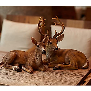 JHVYF Adorable Deer Statue Decor for Garden Yard Buck & Doe Lying Outdoor Sculptures for Home Decor 312-313
