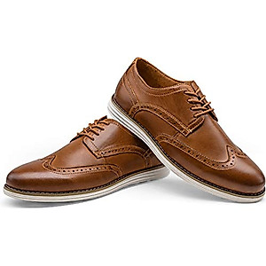 Vostey Men's Dress Shoes Leather Oxford Shoes Brown Dress Shoes for Men Wingtip Casual Dress Shoes(BMY629 Yellow Brown 14)