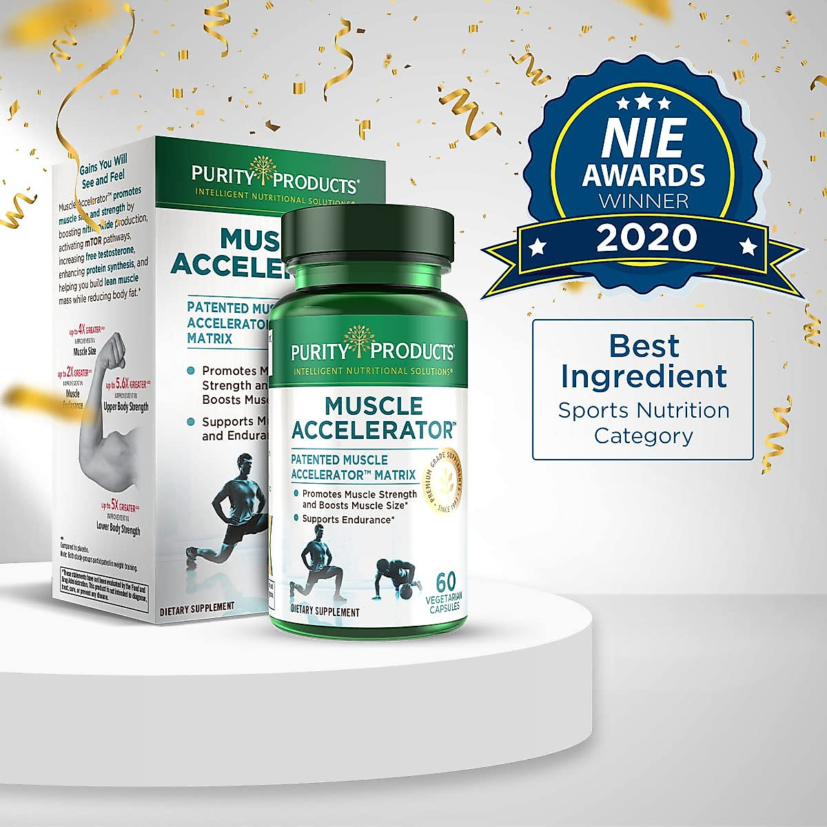 Purity Products Muscle Accelerator 650 mg Patented & Clinically Tested Muscle Accelerator Blend of Ayurvedic Herbal Extracts Promotes Strength, Endurance + Muscle Growth - 60 Veg Caps