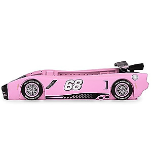 Delta Children Turbo Race Car Twin Bed, Pink Snooze 6 inch Memory Foam Twin Mattress (Bundle)