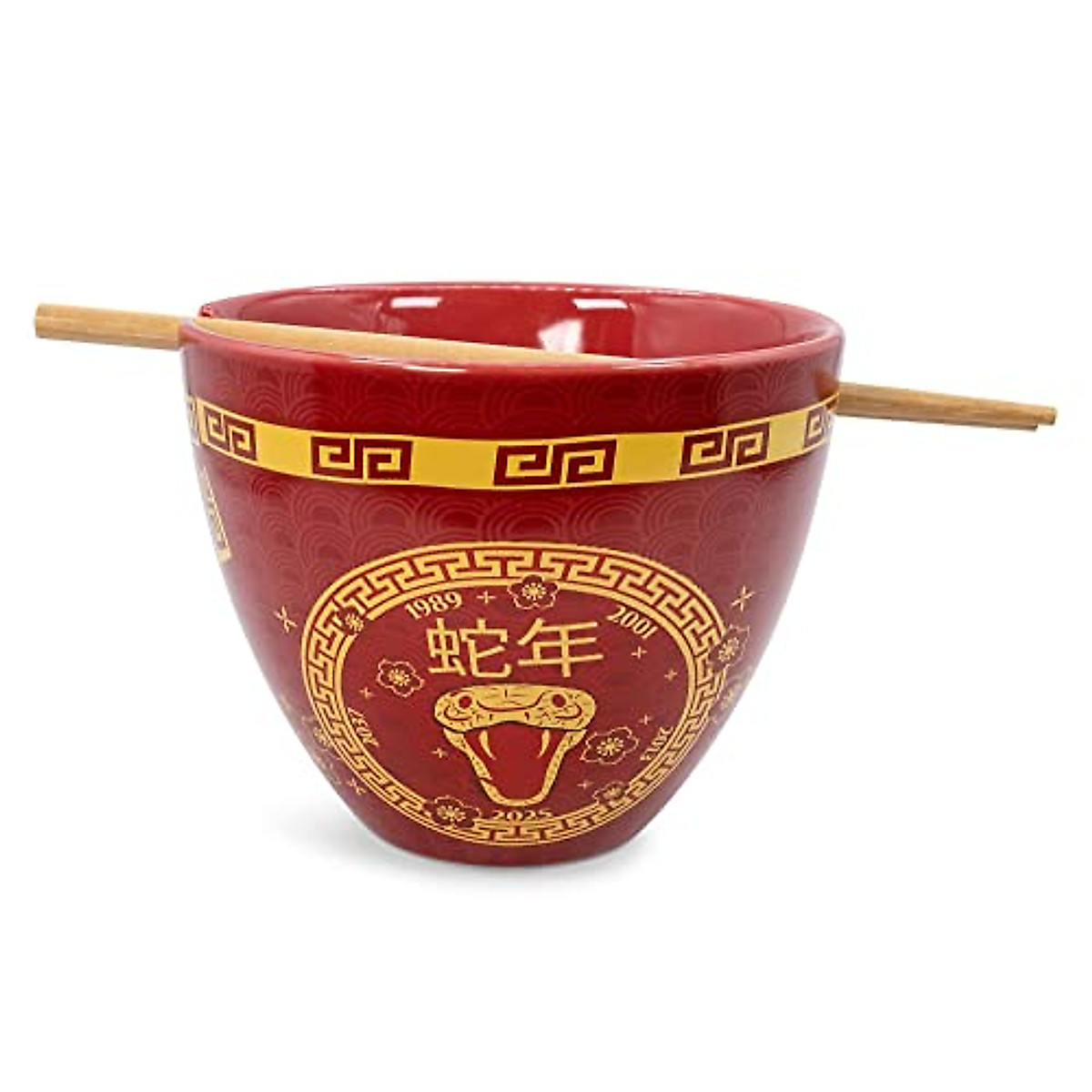 Boom Trendz Year Of The Snake Chinese Zodiac Ceramic Dinnerware Set Includes 16-Ounce Ramen Noodle Bowl Wooden Chopsticks Asian Food Dish Set Home & Kitchen Kawaii Lunar New Year Gifts, Red, One Size