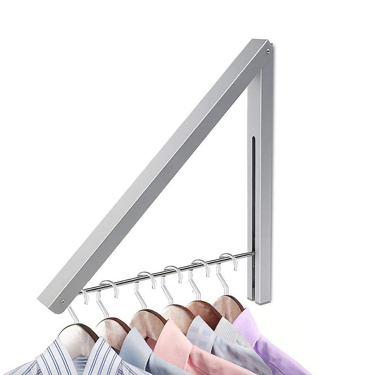 Yillsen Folding Wall Mounted Retractable Clothes Hanger, Aluminum Folding Drying Coat Racks Home Storage Organiser Space Saver for Laundry Room - Silver