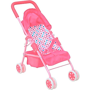KOOKAMUNGA KIDS Baby Doll Stroller | Easy Fold Pram | with Retractable Canopy, Storage Basket, Doll Safety Harness and Comfort Grip Handlebar (Pink Unicorn)