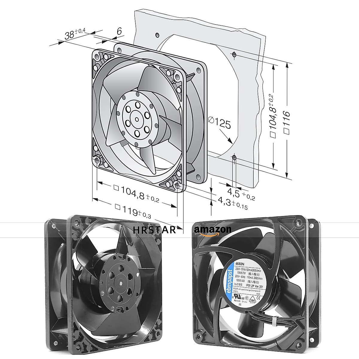 HRSTAR for ebmpapst 4650N AC 230v 120 X120 X38MM All Metal High Temperature Resistant Axial Cooling Fan