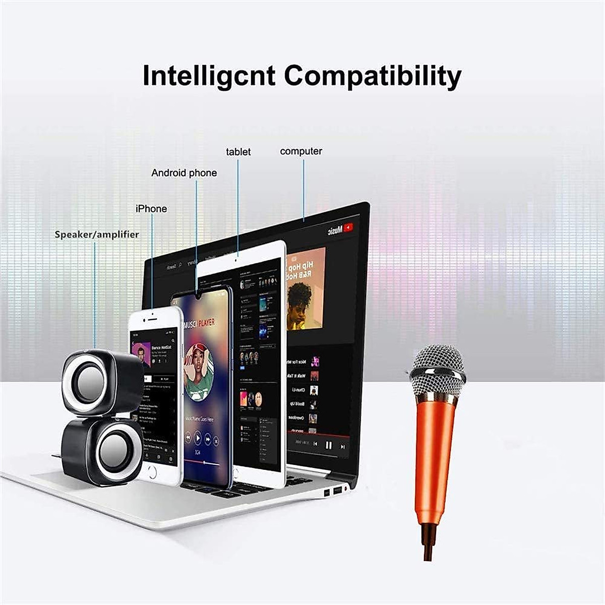 DELADOLA Mini Microphone,Portable Vocal Tiny Microphone, Asmr Microphone,Phone Microphone, Mini Karaoke Microphone for Voice Recording Chatting and Singing On iPhone,Android,Laptop Notebook(Orange)