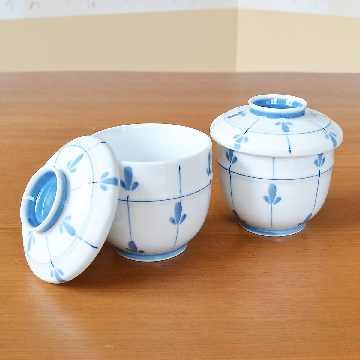 有田焼やきもの市場 Chawanmushi Cups with Lids Set of 2 Japanese Chawan Mushi Arita Imari ware Made in Japan Mebae
