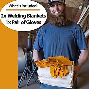 Supa Ant 2-pack Welding Blanket (6ft x 8ft) - 538C Heat Tolerant with Welding Gloves - Fiberglass Emergency Blanket