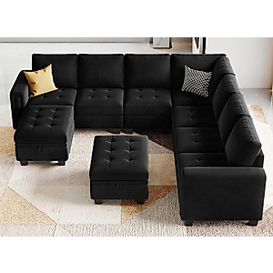 Belffin Oversized Velvet Modular 8-Seat Sectional Sofa Set with Storage Ottoman U Shaped Couch Set Modular Sectional Convertible Sofa Couch with Reversible Chaise Corner Sofa Couch Set Black
