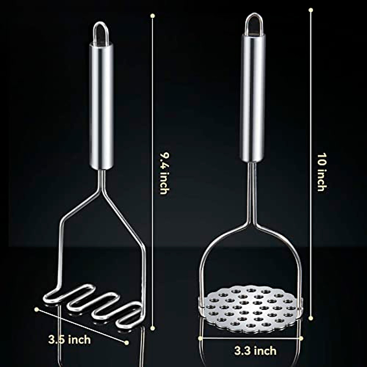 VOOVAO 2 Pcs Potato Masher, Heavy Duty Stainless Steel Integrated Masher Kitchen Tool Wire Masher for Potatoes, Avocados, Beans, Fruit & Vegetables