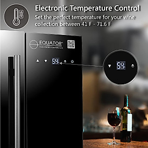 Equator 16 Bottle Wine Refrigerator, Single-Zone, Freestanding/Built-in, Anti-UV Glass Door, Temp Range 41°F-71.6°F, Touchpad Controls, Auto Defrost, 110V