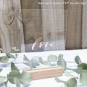 UNIQOOO 5 Pack Wood Table Number Stands | 1/8” Thick Acrylic Sign Holders | Oak Wood Display Stands | Place Card Holder, Perfect for Retail Shop Wedding Dinner Party, Events Decoration, Retail Shop