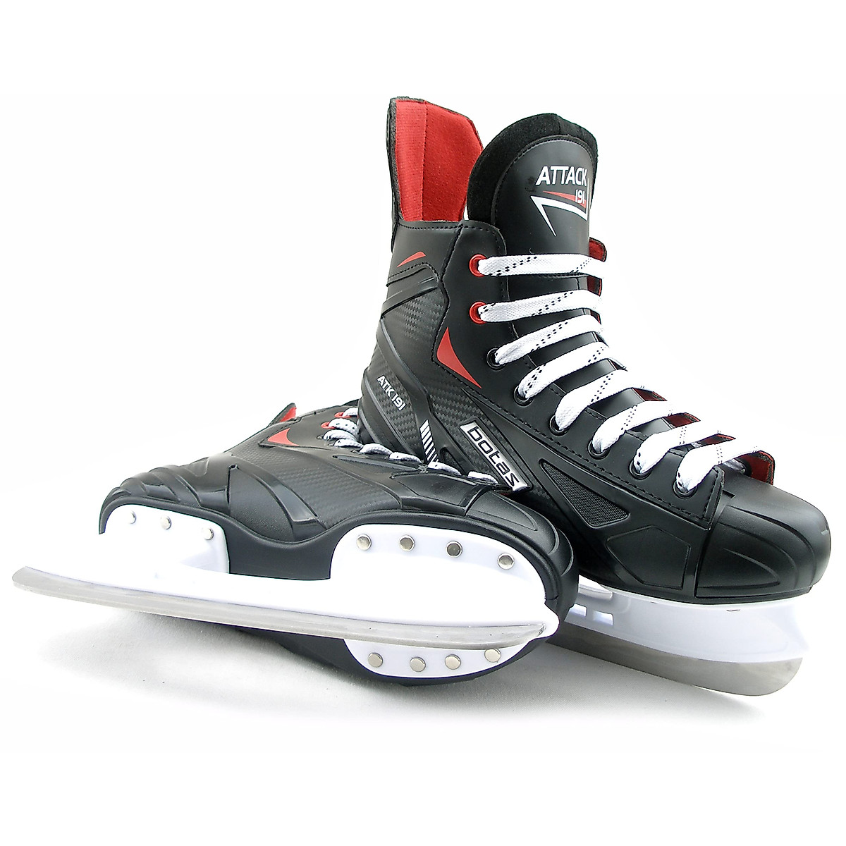 Botas - ATTACK 191 - Men's Ice Hockey Skates | Made in Europe (Czech Republic) | Color: Black/Red/White, Men's 12