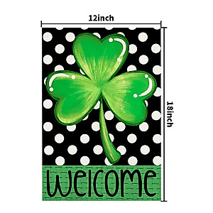 Lucky Shamrock St Patricks Day Garden Flag 12x18 Inch Double Sided Burlap, Welcome Seasonal Sign Small Flag Farmhouse Yard Outdoor Decorations DF189