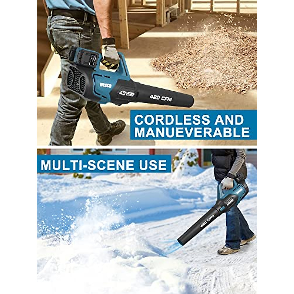 20V Blower Cordless Leaf Blower, 420 CFM 2Pcs 2.0Ah Battery Lightweight Leaf Blower Brushless Snow Blower Handheld Sweeper for Blowing Leaves, Dust, Snow Debris, Yard, Hard to Clean Corner