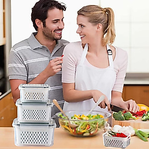 5 PCS Large Fruit Containers for Fridge,Leakproof Food Storage organizer with lids Removable Colander,BPA-Free Produce saver Bins for refrigerator Keep Fruits Vegetables Berry Meat Fresh longer