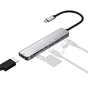USB C Hub, MacBook Pro Adapter USB C Dongle, 7 in 1 USB C to HDMI Multiport Adapter Compatible for USB C Laptops Nintendo and Other Type C Devices (4K HDMI USB3.0 SD/TF Card Reader PD)