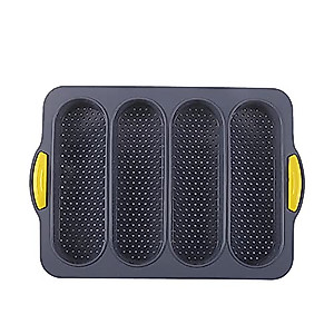 loaf pan atrccs Set of 1 with four buns French bread loaf pan bread pan non-stick pan easy to release household silicone food baking breakfast afternoon tea romantic dinner tool (black)