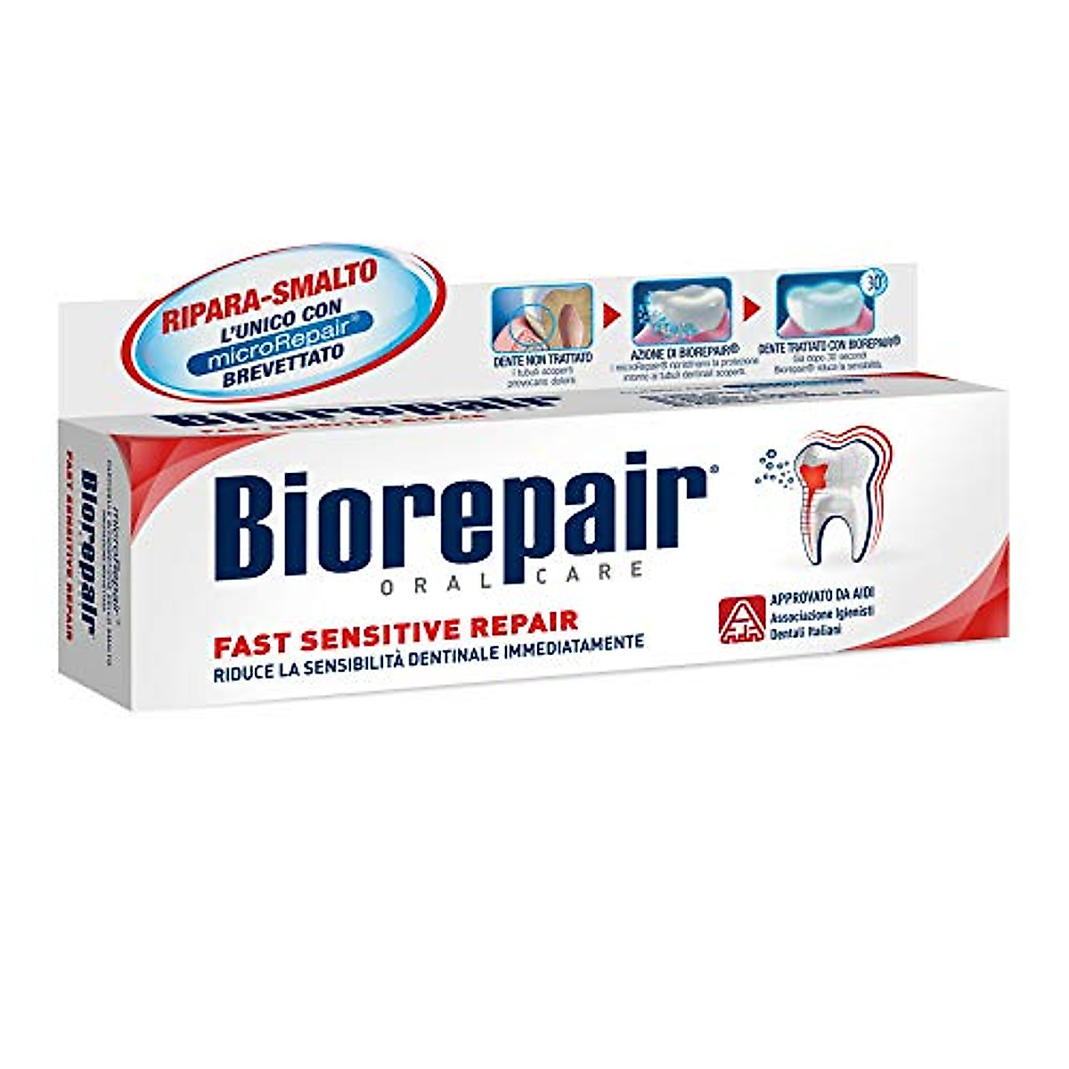 Biorepair: "Fast Sensitive Repair" Toothpaste with microRepair, New Formula - 2.5 Fluid Ounce (75ml) Tube [ Italian Import ]