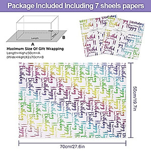 NEPOG Happy Birthday Wrapping Paper for Men Women Kids Boys Girls, Gradient Bright Color Birthday Gift Wrapping Paper, 7 Sheets Folded Flat 20x28 inches per Sheet for Birthday Occasion