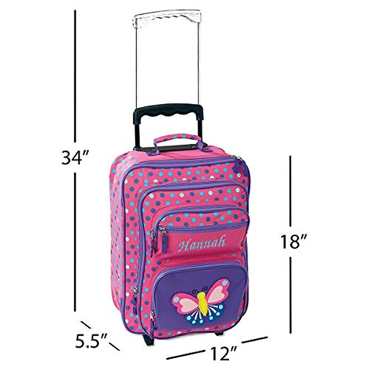 Lillian Vernon Personalized Rolling Luggage for Kids 3-D Butterfly Design, 5" x 12" x 20"H