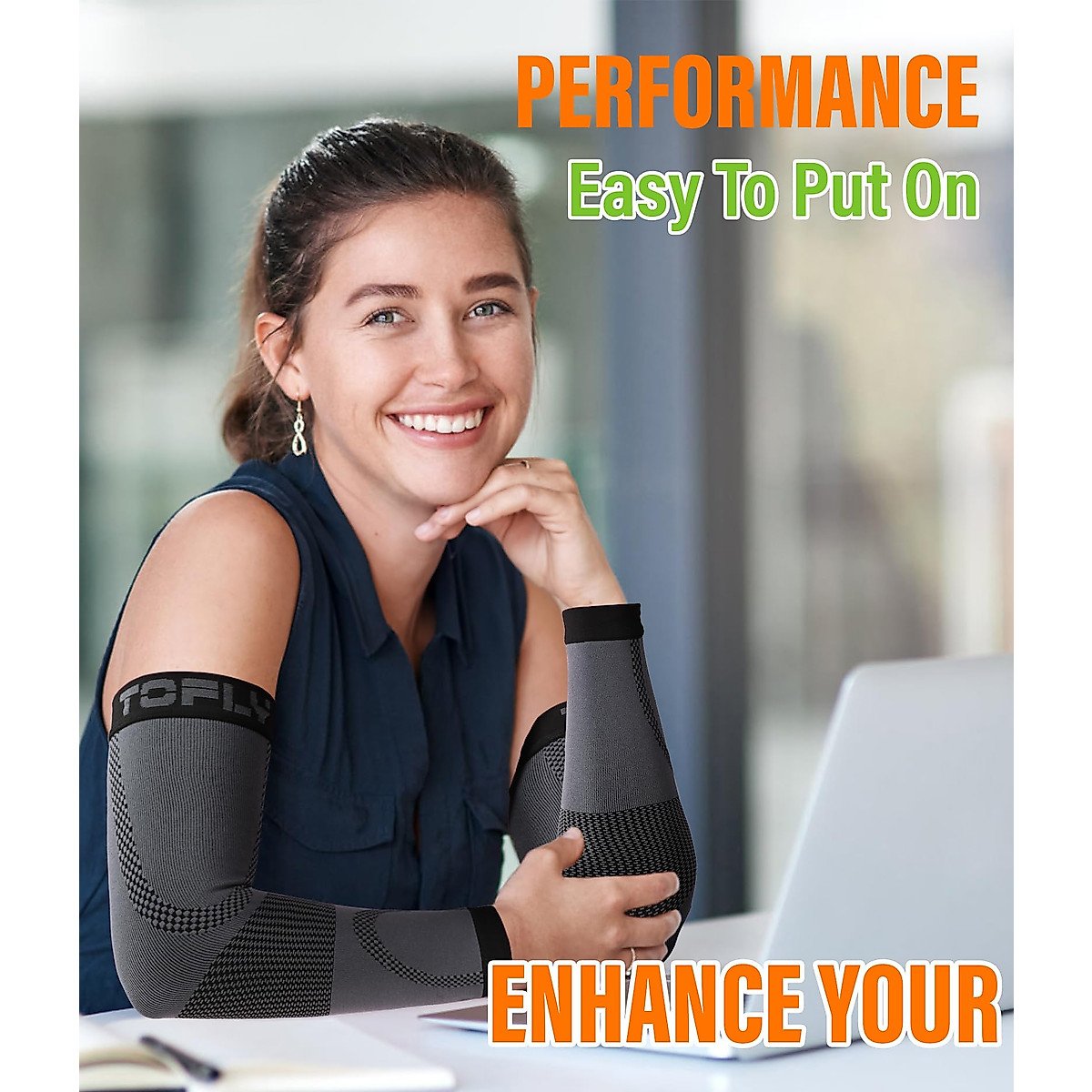 TOFLY Compression Arm Sleeves Elbow Braces for Men & Women (1 Pair), 20-30 mmHg Graduated Compression Arm Braces Support for Tennis Elbow, Tendonitis, Lymphedema, Arthritis, Edema, Workouts, Black L