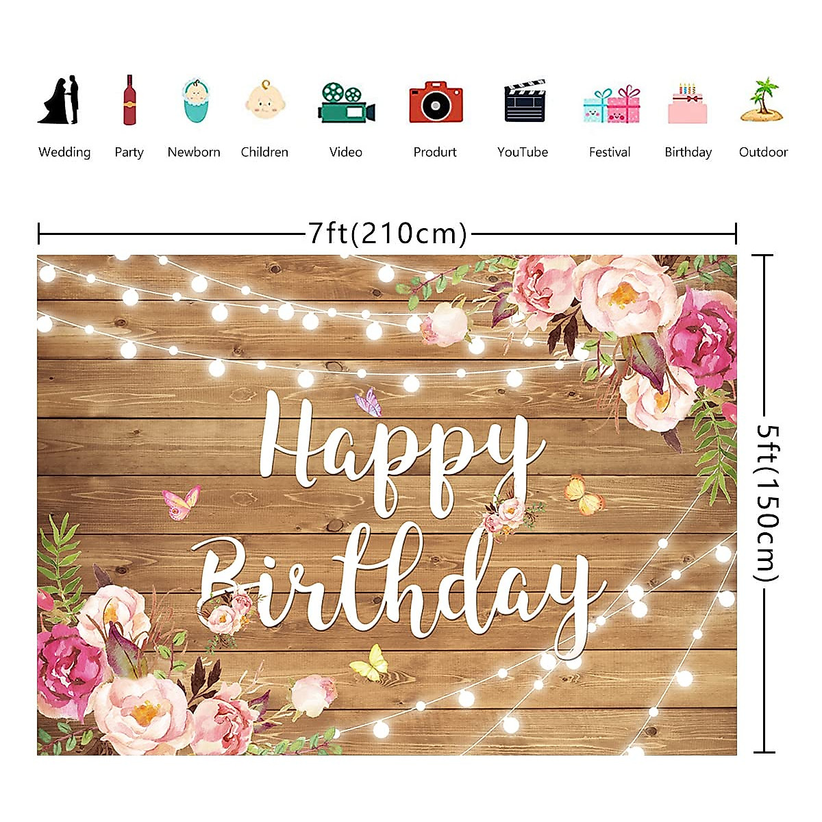 Rustic Wood Floral Birthday Backdrop Spring Flower Wood Glitter Happy Birthday Photography Background for Women Photo Booth Props Kids Adult Birthday Wedding Party Cake Table Decoration