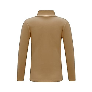Yhong Kids Boys Girls Turtleneck Thermal Underwear Tops Basic Solid Color Long Sleeves Cotton T-Shirts Undershirts Brown A 9-10 Years