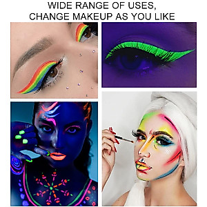 2 PCS Water Activated Eyeliner Palette 8 Colors Neon Face Paint Liner Makeup UV Glow Longlasting Fluorescent Face and Body Paint with Brush for Halloween Christmas (Set AB)