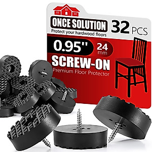 Screw-On Rubber Feet for Furniture - 32PCS Floor Protector for Chair Leg - 0.95" Sturdy Feet for Cutting Board Non Slip - Black Furniture Pad for Hardwood Floor - Durable Furniture Rubber Bumper