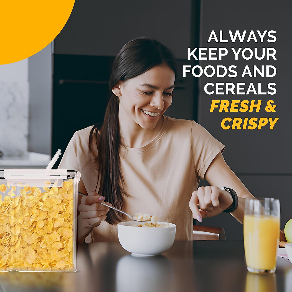 Generic UHS Cereal Containers Storage - 4-Piece Airtight Container Set, Transparent Food Organizers with Lids 4 Liter Reusable Labels & Marker, Clear