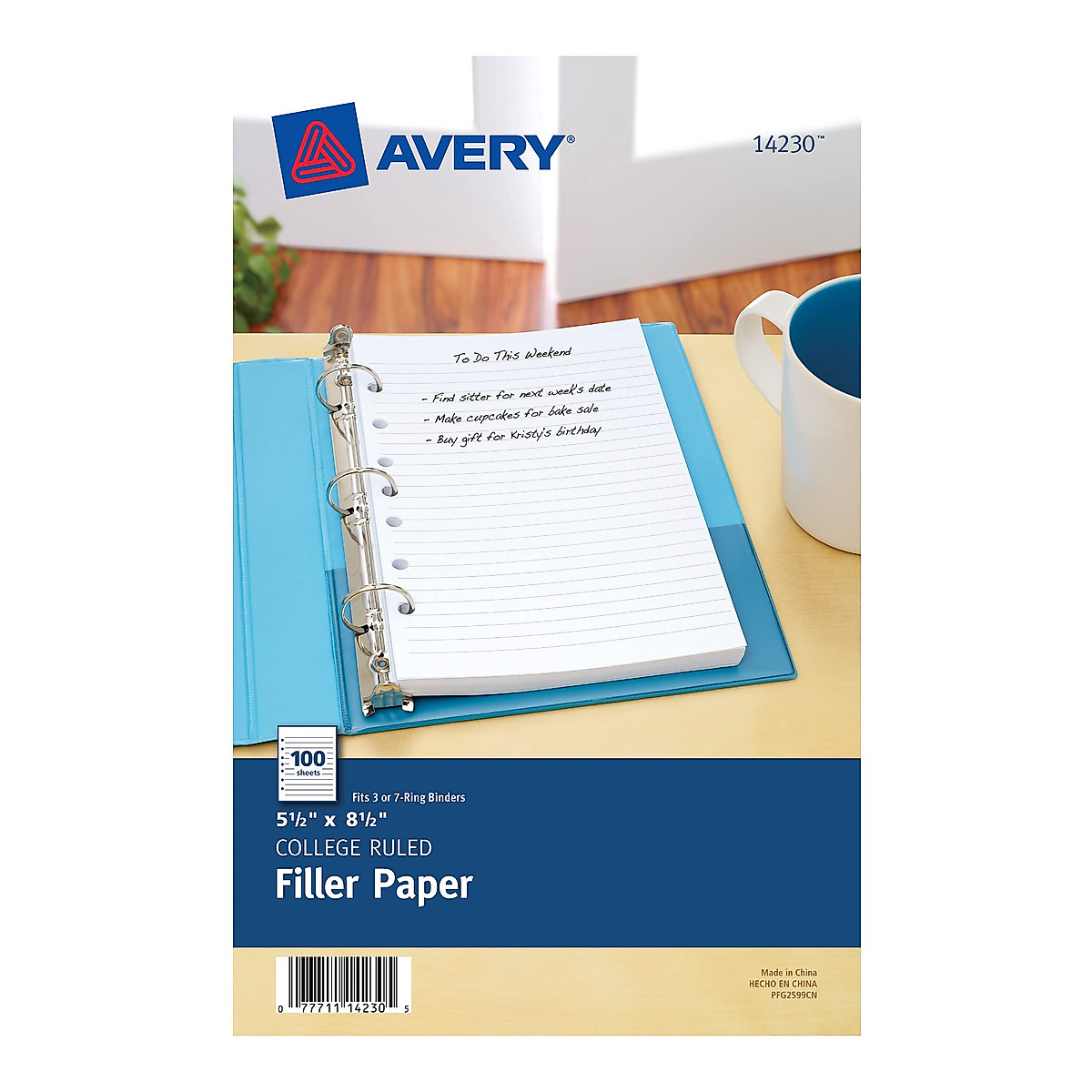 Avery Mini Binder Filler Paper for 3 Ring Binders or 7 Ring Binders, College Ruled, 5.5" x 8.5", 100 Sheets (14230)