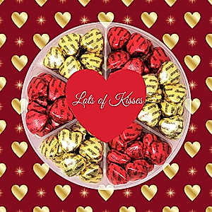 Valentine's Day Chocolate Candy Gift Basket, Reese's Peanut Butter Hearts in Gold and Red, in a 6 Sectional Gift Tray, Peanut Butter Hearts with Red and Gold Foils, Heart Adorned 6 Sectional Tray for Wife, Husband, Couples, Friends, Men and Women