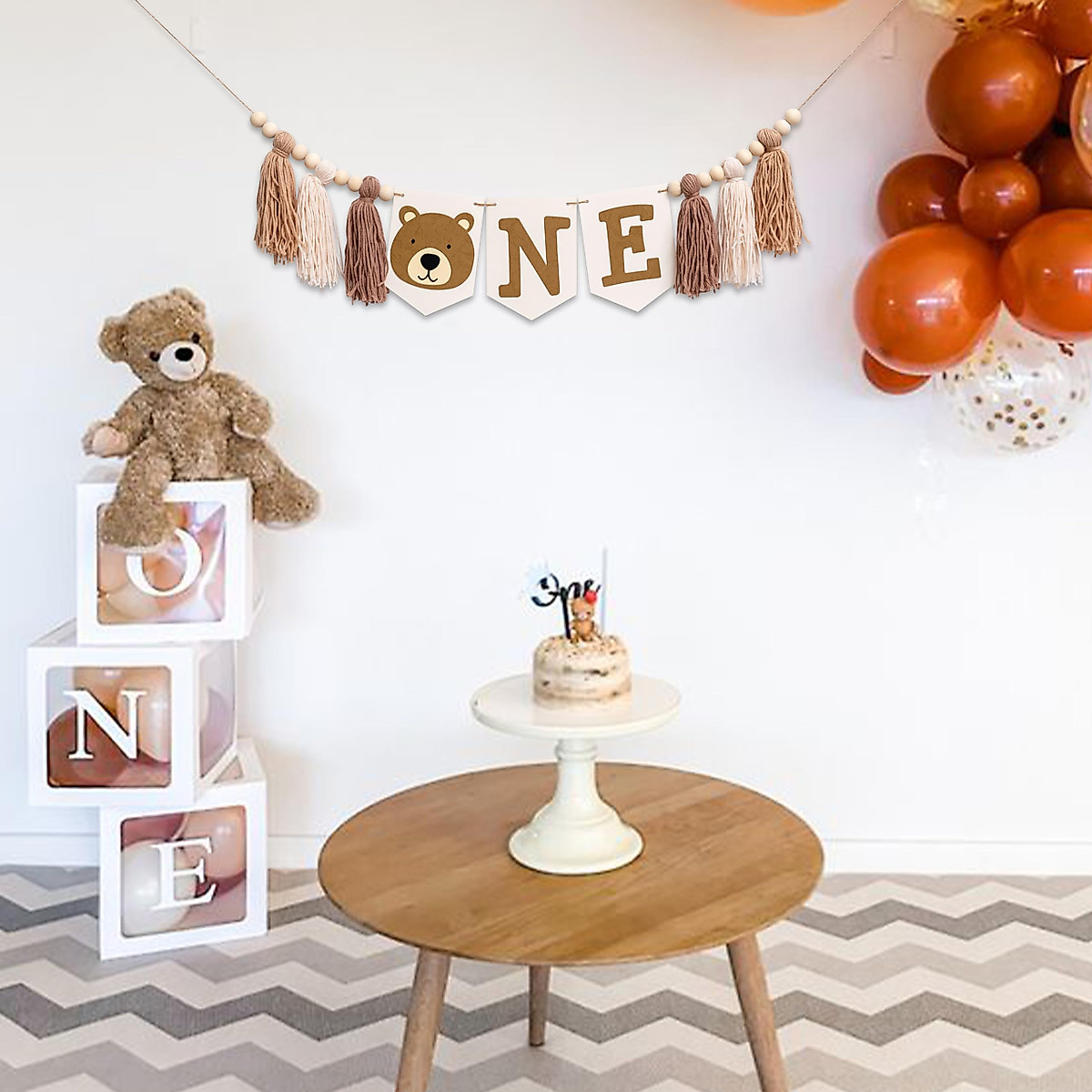 CIEQR Highchair Banner 1st Birthday, Bear Theme First Birthday Decorations Party Supplies, Birthday Banner Suitable for Birthday, Party, Anniversary, Baby Shower, Baby Photo Booth Props...(Tassels)