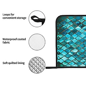 Turquoise Blue Mermaid Scales Pot Holders Set of 2 with Loop Heat Resistant Hot Pads for Cooking Baking Grilling